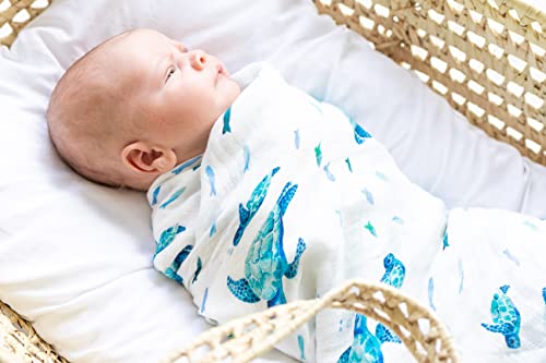 Sea Turtle Baby Swaddle Blanket - 70% Bamboo/ 30% Cotton Muslin - Silky Soft, Breathable, Lightweight, Multipurpose, Nursery Shower Gift, Large - 47 in. x 47 in. Baby Essentials by Florida Kid Co.