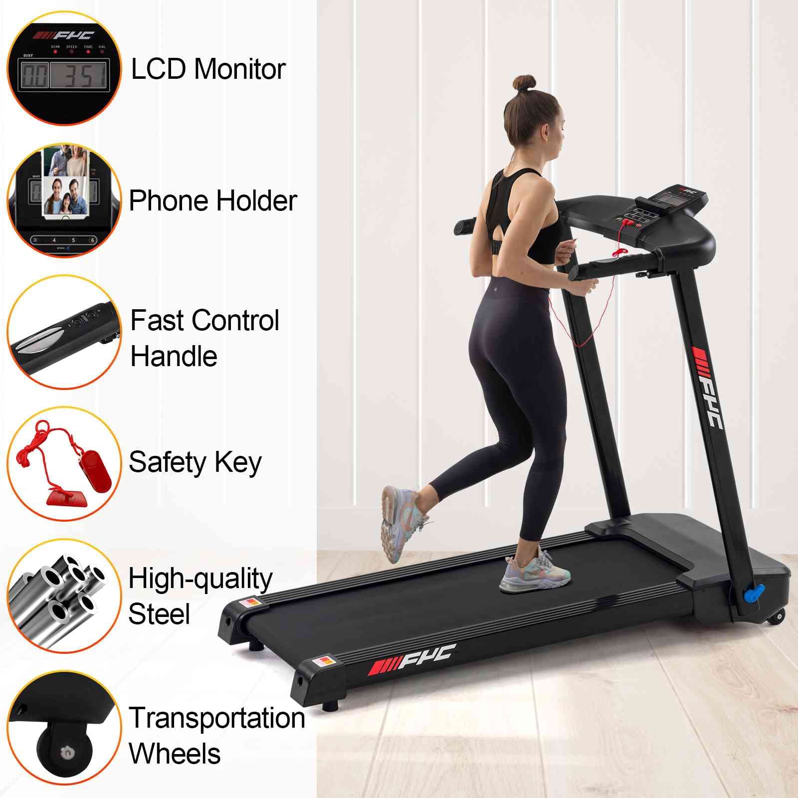 ATY 2.5 HP Folding Electric Treadmill with Display Screen for Home, Compact Running Machine w/Phone Holder & Safety Key, 240 LB Capacity, Jogging Walking Exercise Equipment, Black