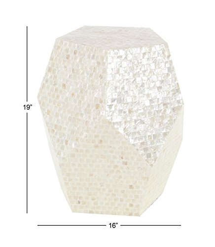 Deco 79 Mother of Pearl Shell Handmade Side End Accent Table End Table, Side Table 16" x 16" x 19", Cream