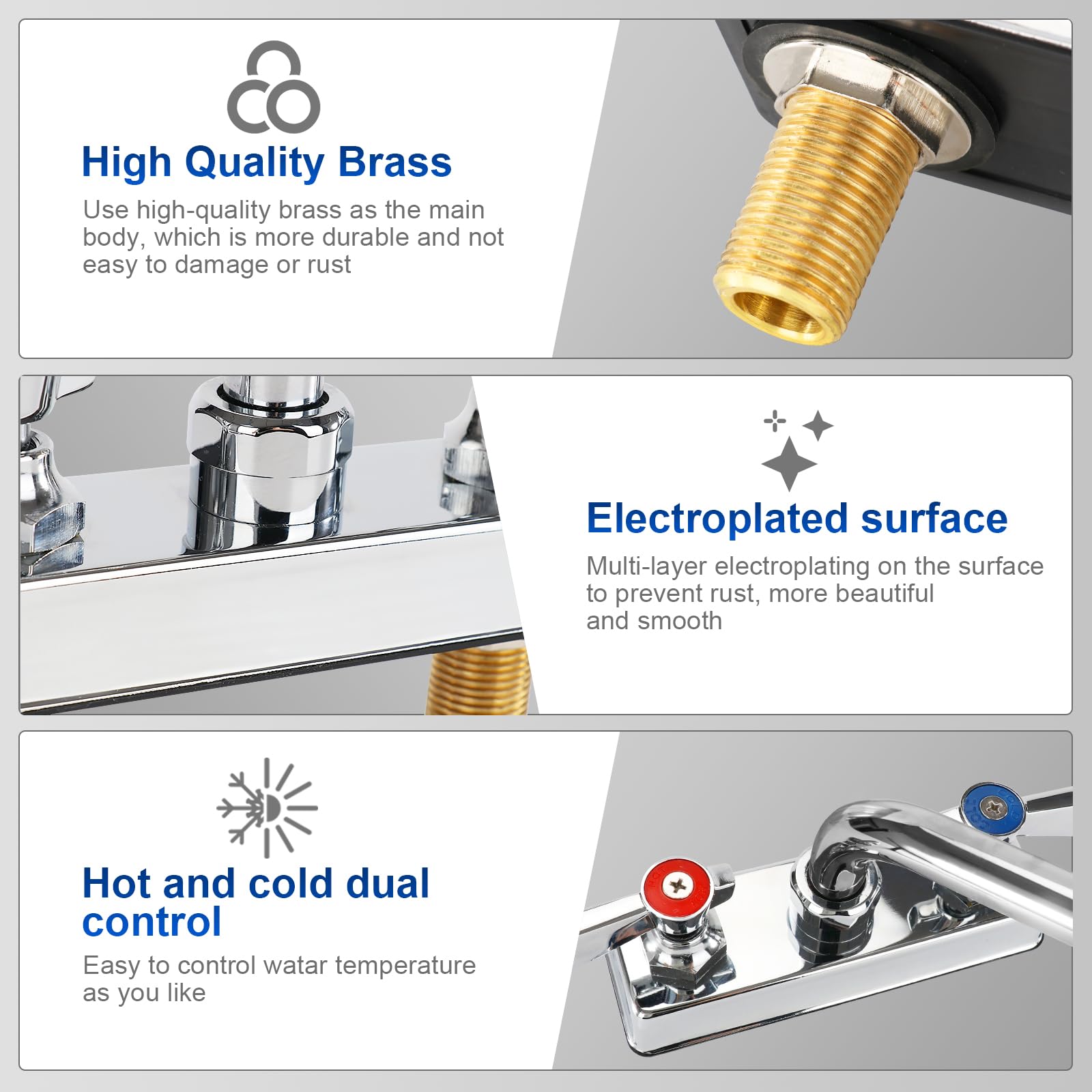 Upgraded Commercial Bar Sink Faucet 4 Inch Center Deck Mount Hand Sink Faucet Brass Constructed & Chrome Polished with 3-1/2" Gooseneck Spout & Ceramic Valve & Dual Lever Handles