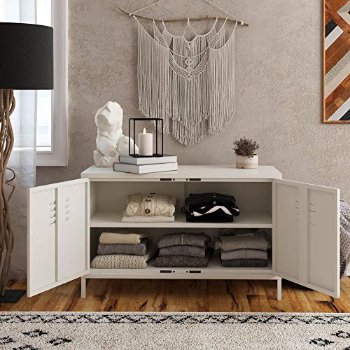 REALROOMS Shadwick 2 Door Wide Metal Locker Accent Storage Cabinet, Soft White
