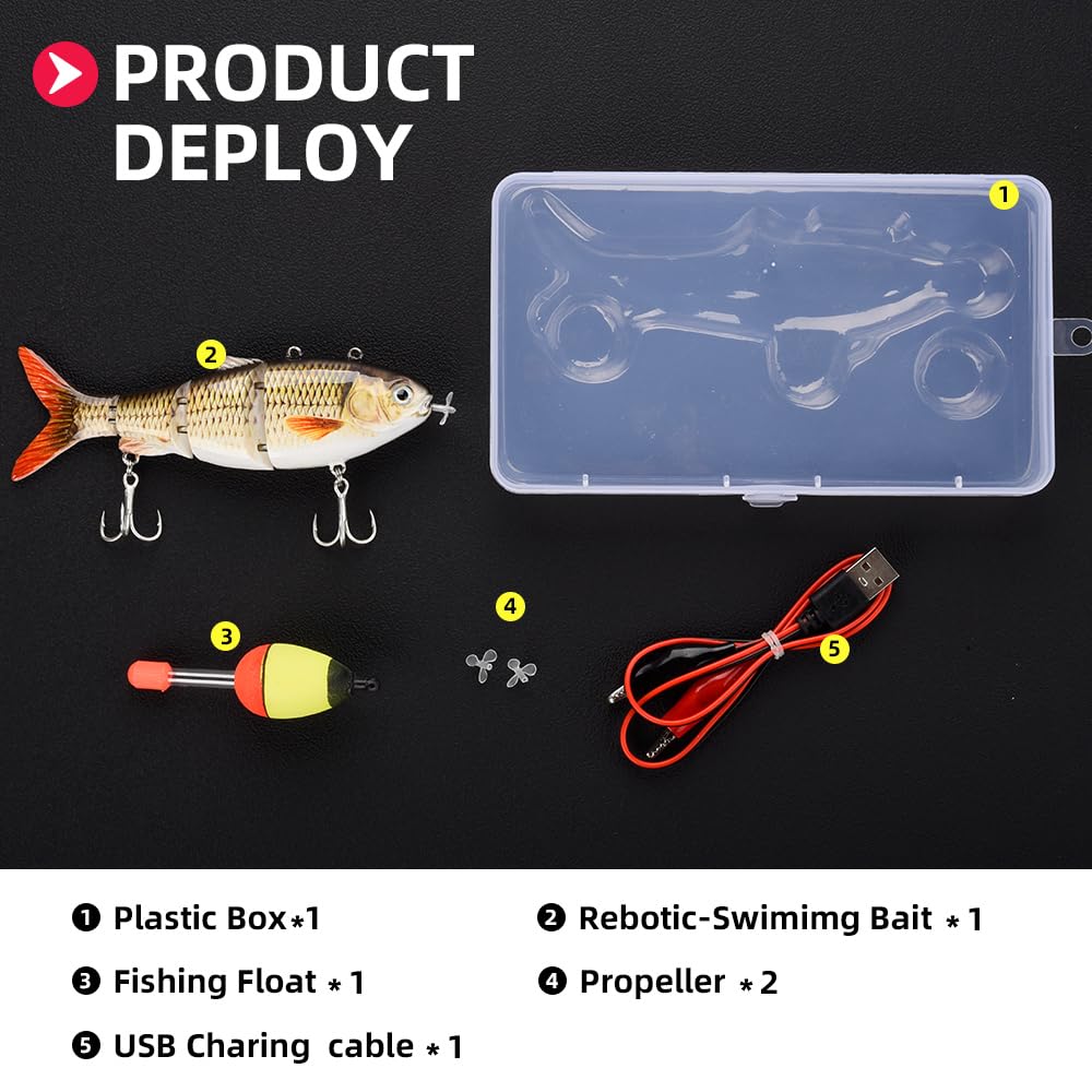 Robotic Swimming Fishing Electric Lures 5.12" USB Rechargeable LED Light Wobbler Multi Jointed Swimbaits Hard Lures Fishing Tackle (Common Shad2(Upgrade 2023))