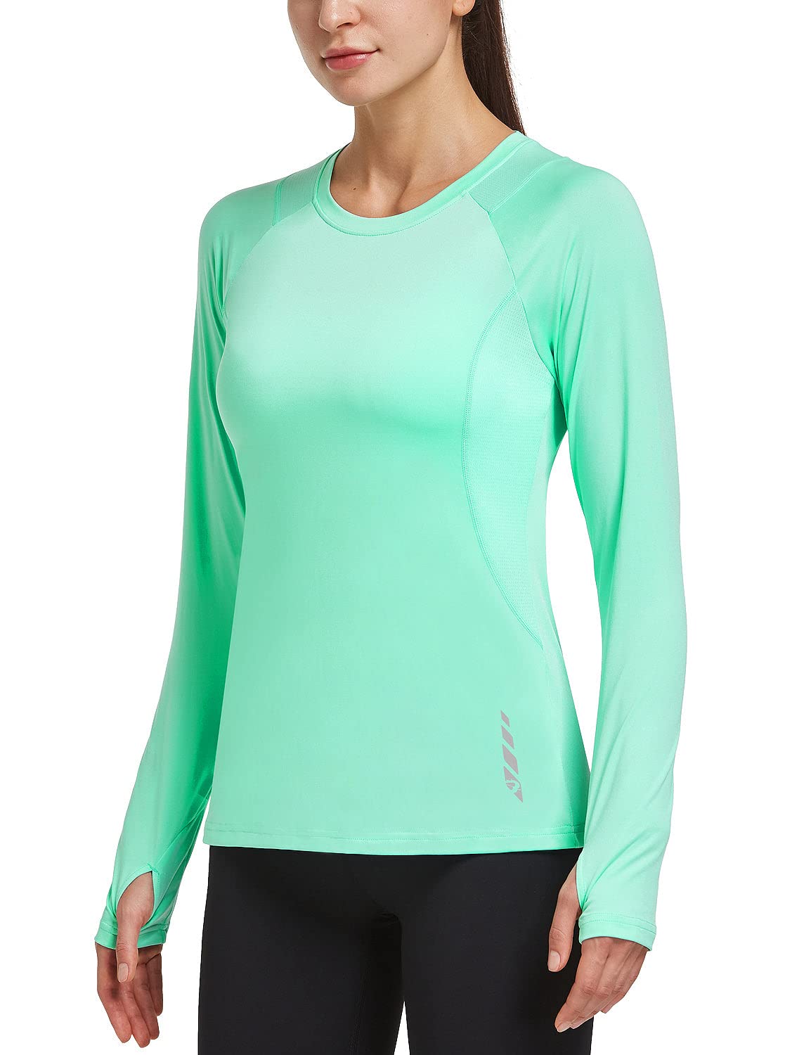 BALEAF Women's Long Sleeve Workout Tops Moisture Wicking Running Shirts with Thumbholes Mint Green M