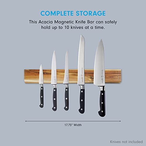 Messermeister Knife Magnet Bar, Acacia - Holds Up to 10 Knives - Easily Mounts to Wall & Includes Hardware + Mounting Instructions - 17 3/4"