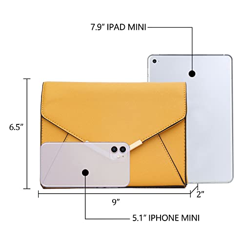 KKXIU Women Elegant Faux Leather Evening Envelope Clutch Purse Foldover Bags for Party Wedding Prom (A-Mustard)