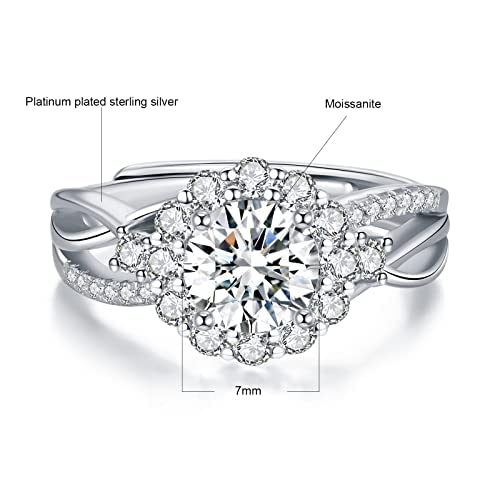 Atylyk 1 Carat Moissanite Adjustable Engagement Ring Wedding Promise 925 Sterling Silver Solitaire Rings for Women (Flower Ring)