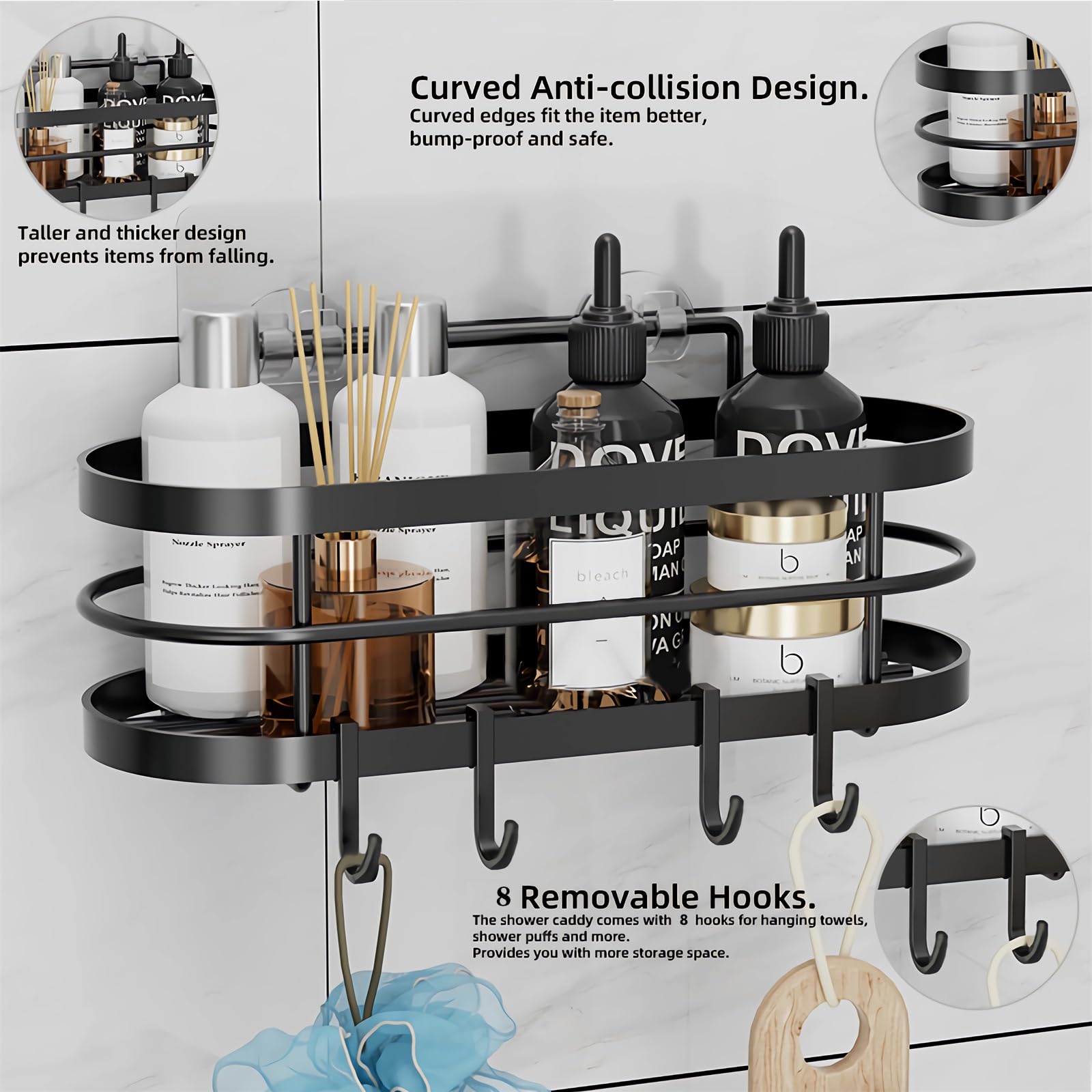 LGQXGO Adhesive Shower Caddy,2 Pack Rustproof Stainless Steel Shower Organizers,Large Capacity,No Drilling,Shower Shelves for Bathroom Storage Organization & Home Decor