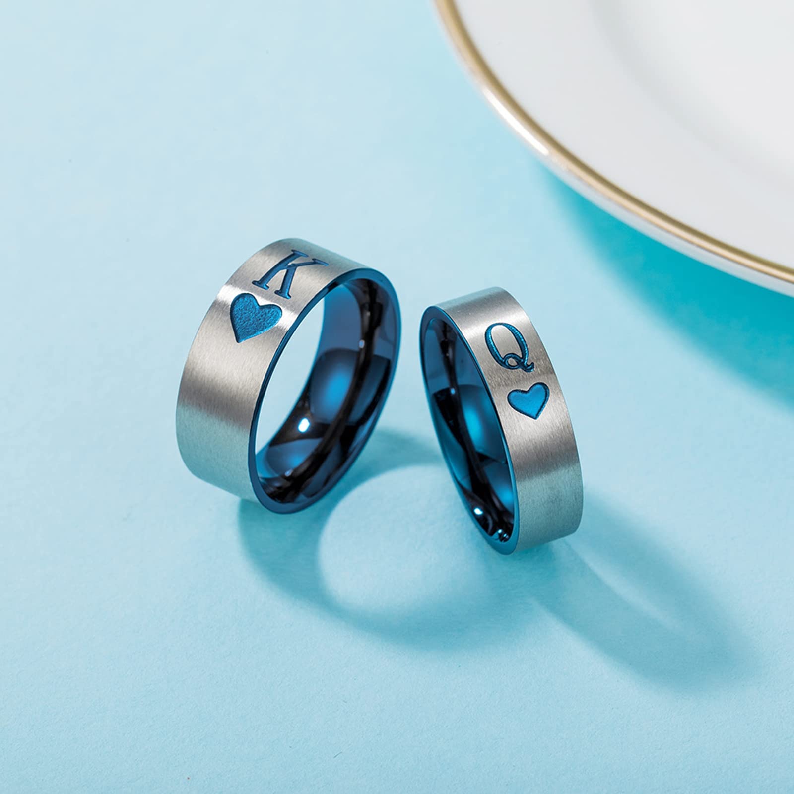 Beydodo Couples Promise Rings Engraved, Stainless Steel Anniversary Rings Size 9 and 11 King and Queen Ring with Heart