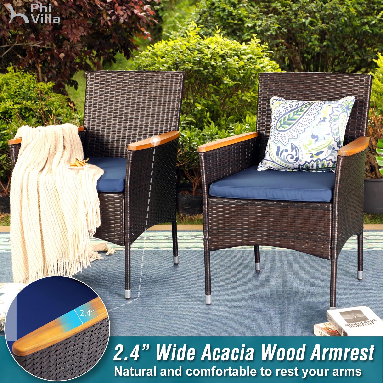 PHI VILLA 9-Piece Outdoor Patio Dining Set for 8, Expandable Rectangular Metal Dining Table & Rattan Cushioned Chairs Furniture Set for Backyard, Deck,