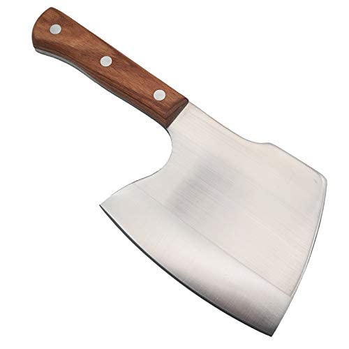 Carimee Meat Cleaver Butcher Axe Bone Knife Chopper Heavy Duty - 6.3'' Bone Cutting Knife Bone Breaker, Stainless Steel Thicken Blade & Pear Wood Handle, for Kitchen/Slaughterhouse