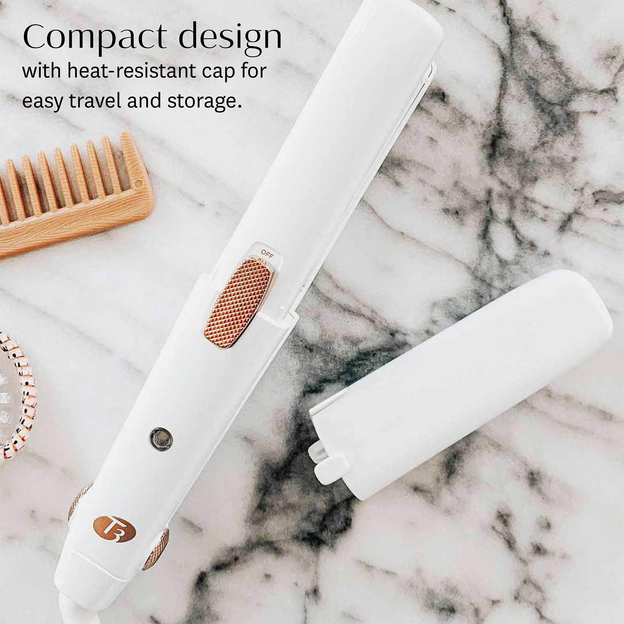 T3 SinglePass Compact Portable Flat Iron with Travel Cap - Ceramic Straightening and Styling Iron with Auto World Voltage