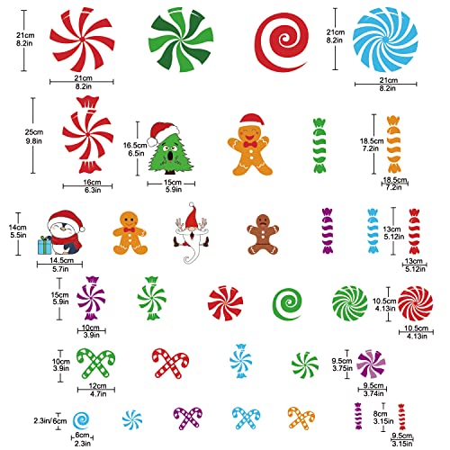 KIMOBER 33PCS Christmas Peppermint Floor Decals,Christmas Candy Santa Claus Gingerbread Wall Stickers for Xmas Party Decoration