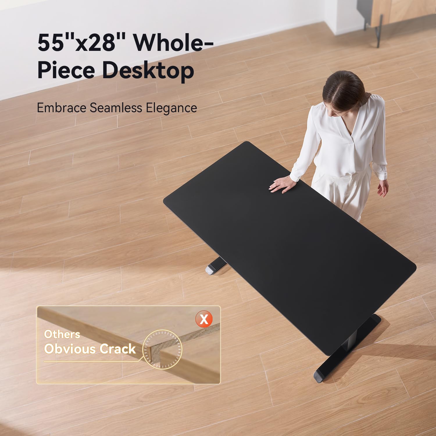 SIHOO 55"×28" One-Piece Electric Standing Desk, Sit-Stand Desk with 4 Memory Height Settings, Ergonomic Adjustable Height Desk Computer Workstation for Home & Office (White Oak)