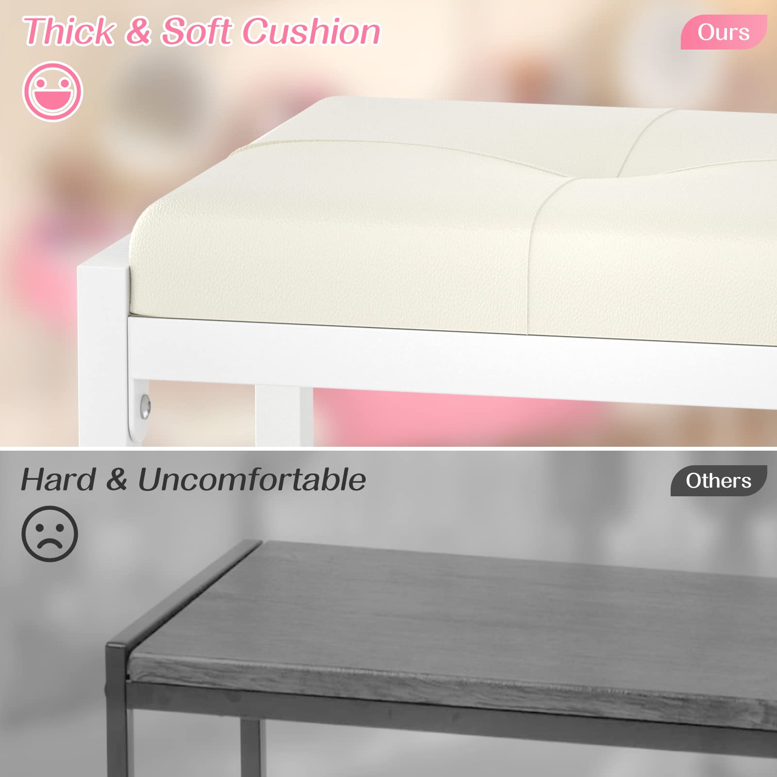 armocity 45 Inches Vanity Desk with Lights, Bright Color Makeup Vanity Table Set with Mirror, Large Dressing Table with Stool for Bedroom, Bathroom, Small Space, 3 Adjustable Lighting Modes, Pink