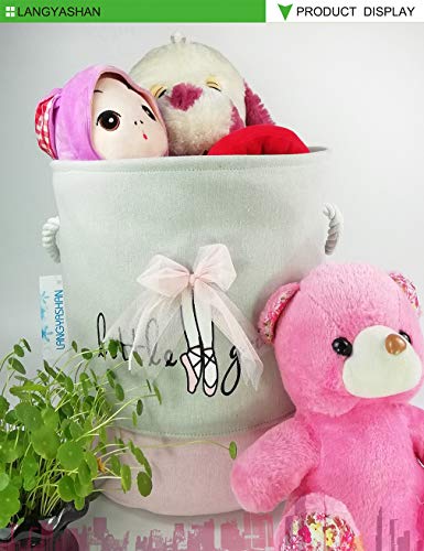 LANGYASHAN Laundry Basket Canvas Collapsible Organizer Storage Basket for Boys Girls Laundry Hamper Toy Bins Gift Baskets Bedroom Clothes Children Nursery (Pink Lace)