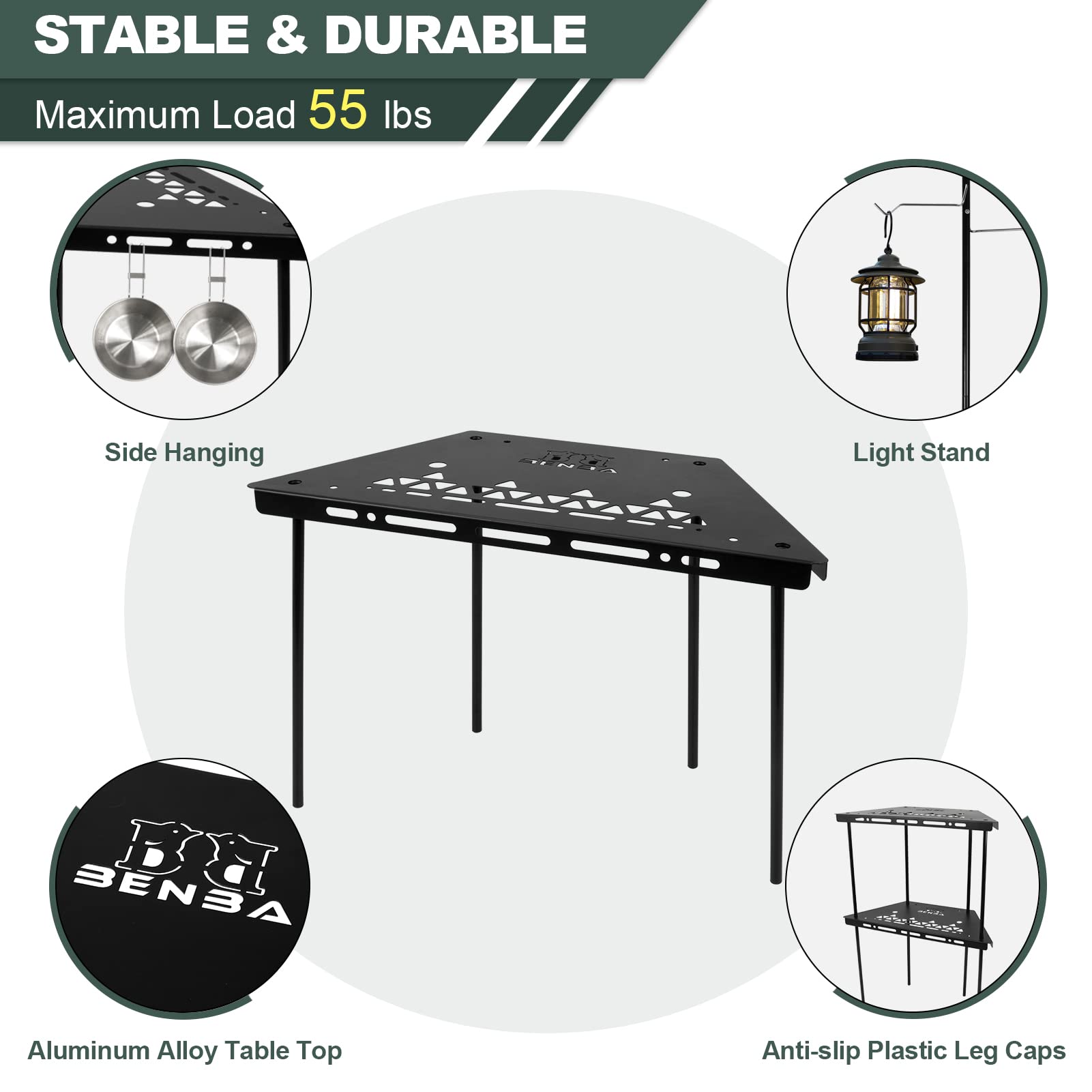 BENBA Splicing Camping Table 2PCS with Camping Lantern Stand and Carry Bag, Portable Outdoor Table for Outdoor Cooking, Camp, Beach, Picnic, Travel, Hiking,BBQ