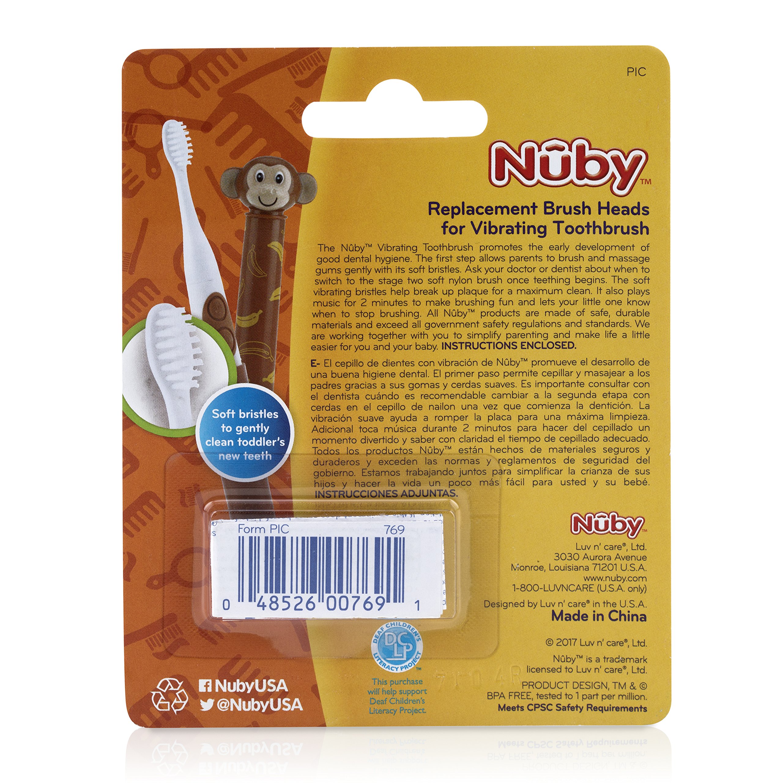 Nuby Vibrating Toothbrush Replacement Heads, Pack of 4