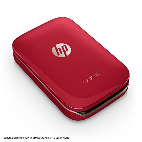 HP Sprocket Portable Photo Printer, Print Social Media Photos on 2x3" Sticky-Backed Paper - Red (Z3Z93A)