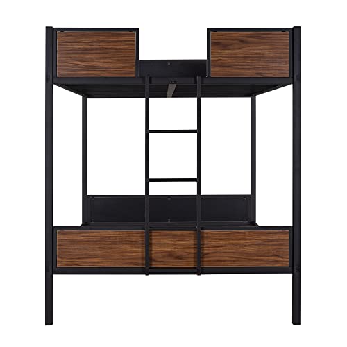 Harper & Bright Designs Metal Bunk Bed Full Over Full, Heavy Duty Full Bunk Bed Frame with Built-in Ladder for Kids Boys Teens Bedroom, Dorm, Easy Assembly with Enhanced Guardrail, Black+MDF