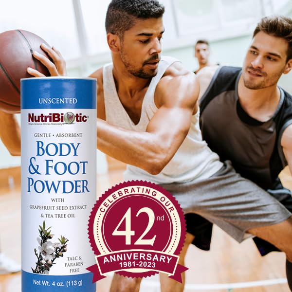 NutriBiotic โ Body & Foot Powder, Unscented, 4 Oz | with Grapefruit Seed Extract & Tea Tree Oil | Vegan & Non-GMO | Talc, Paraben & Gluten Free | Gentle & Absorbent