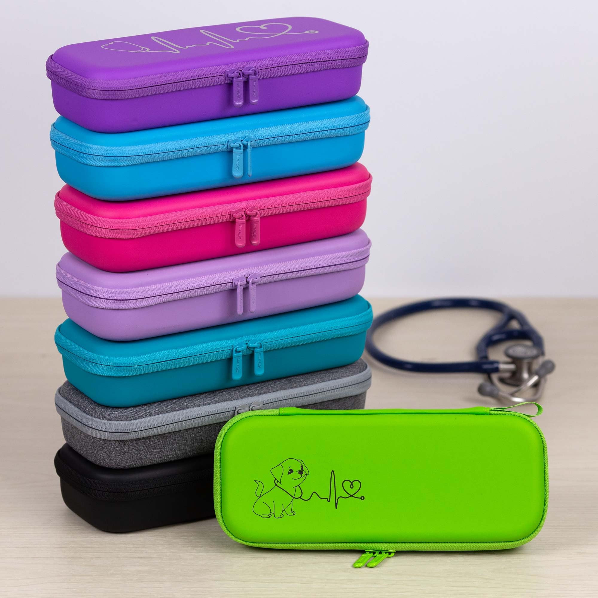 ButterFox Premium Stethoscope Case with Divider and ID Slot for 3M Littmann Classic III, Cardiology IV Diagnostic and More Stethoscopes with Pocket for Nurse Accessories (Lime_Green_Puppy)
