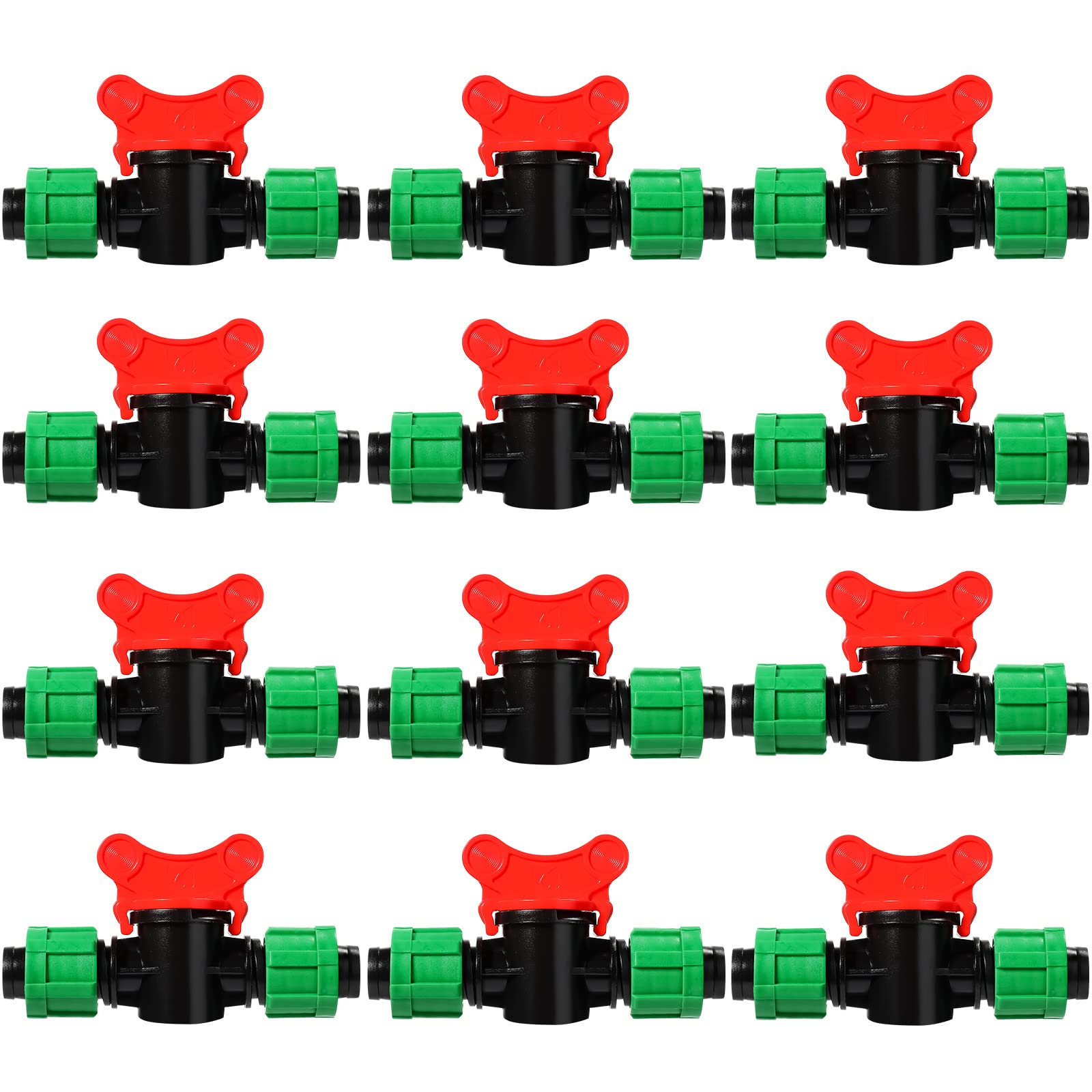 Drip Irrigation Shut off Valve 1/2 Inch Universal Drip Irrigation Tubing Coupling Valve Connector Locking Fitting Compatible with 16 to 17 mm Drip Tape Tubing Sprinkler System (12 Pieces)