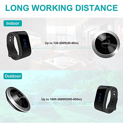 SINGCALL Wireless Calling System, Nurse Call System, 360 Degree Waterproof Pager Watch Receiver, No Screw Pager, Pack of 5 Pagers and 1 Receiver