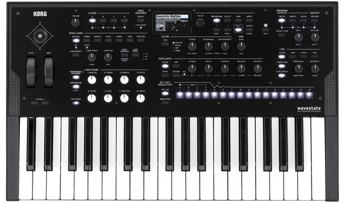 Korg Wavestate Wavesequencing Digitial Synthesizer Bundle with Sustain Pedal, MIDI Cable, and Austin Bazaar Polishing Cloth