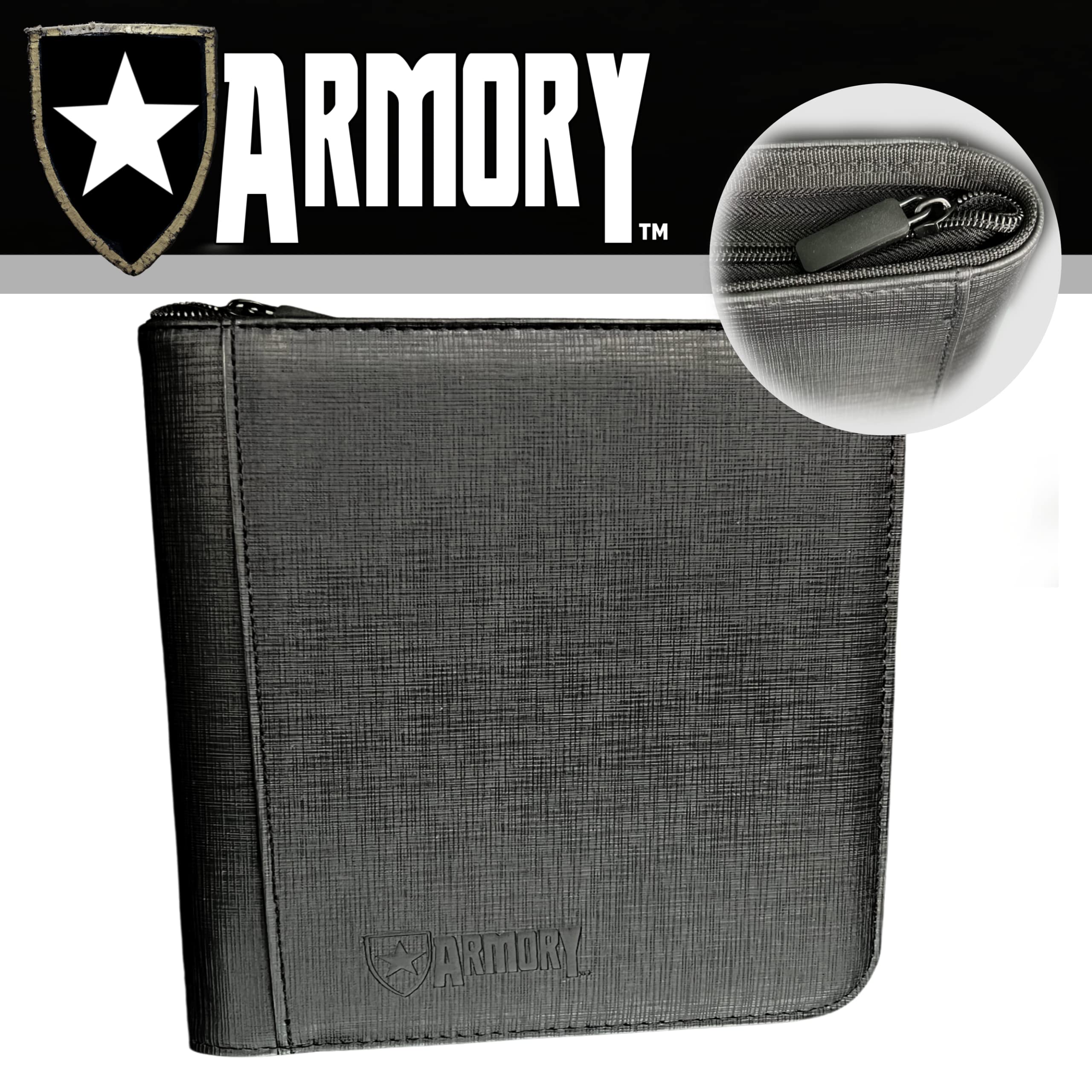 ARMORY 9 Pocket Plastic Card Binder with Secure Elastic Strap, Compatible with 360 Cards, Black