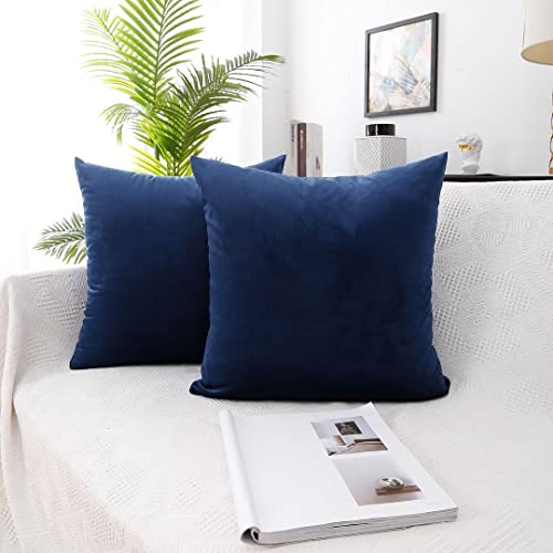 MoonRest - Pack of 2, Velvet Decorative Pillow Cover Set, Cozy Soft with Hidden Zipper Solid Color for Sofa Bedroom Car Couch Throw Pillow 18 x 18 Navy