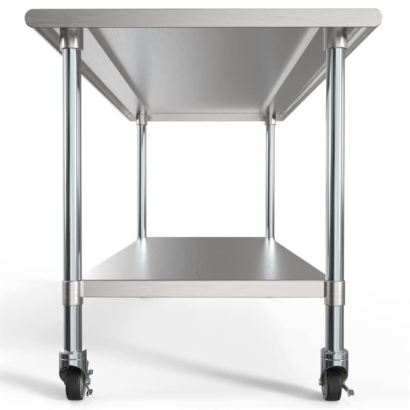 KoolMore Commercial 30β x 60β Stainless Steel Work Table Wheels Restaurant Home Use, Under Storage Shelf Food, Tools, Equipment, Hardware, Heavy Duty Metal Workspace (CT3060-18C), Silver, 30" x 60"