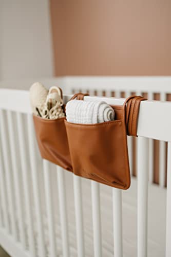 Lu & Ken Baby Nursery Crib Organizer - Vegan Leather Hanging Diaper Organizer for Crib - 13.5 x 7.5 Inch Nursery Storage Bedside Crib β Water and Stain Resistant