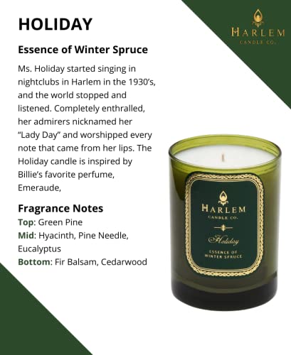 Harlem Candle Company Holiday Luxury Candle, 12 oz Green Glass Jar, Double Wick, Soy Wax, Gift Box, Winter-Fresh Fir, Pine Needles and Mint-Infused Eucalyptus