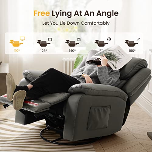 Luffield Large Electronic Power Recliner Chair, 270 Degree Swivel Recliners Comfy Glider Rocking Chairs with USB & Type-C Ports,Soft Fabric Sofa Chair for Living Room