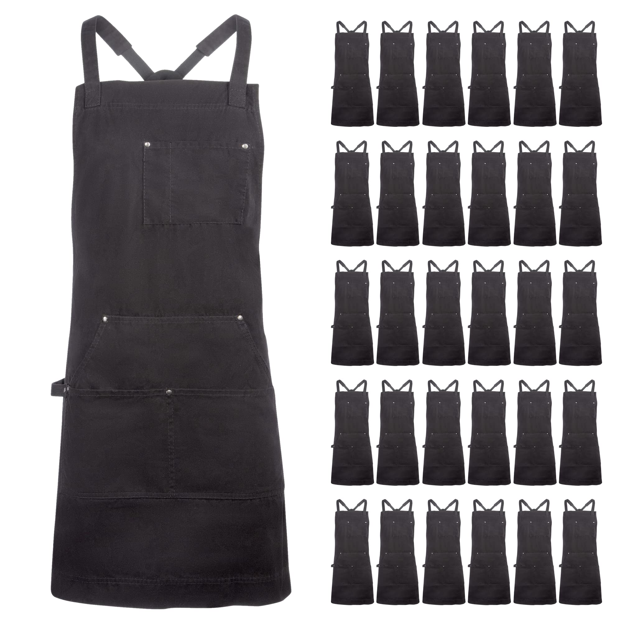 ARMOR GEAR 30 Bulk Pack Commercial Restaurant aprons with pockets catering supplies black apron for Server Chef Cooking Kitchen Bartender + more. Washable.
