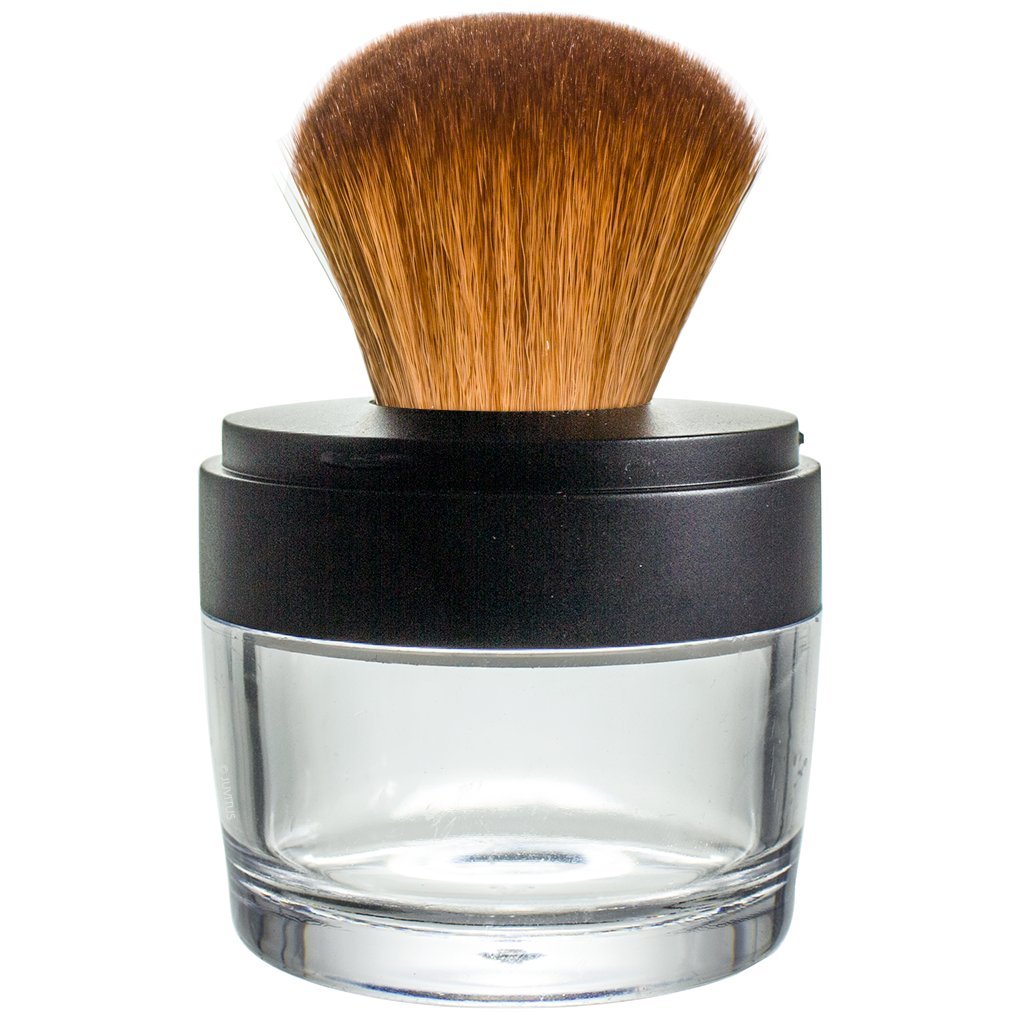 Kabuki Brush With Sifter Jar - Made of Soft Sable Tone Taklon Bristle, Plastic Base Jar, and Mirror for Mineral Makeup, Powders, Custom Foundations