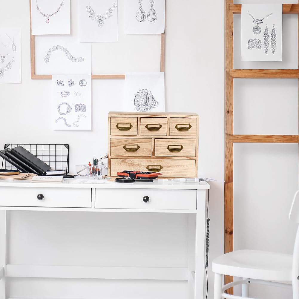 Pickei Wood Desk Drawer Organizer: Home Storage Cabinet 6 Drawers Mini Chest with Lable Holder Handles