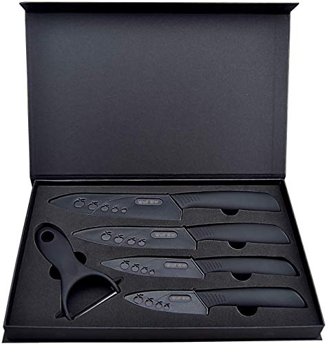 Kitchen Ceramic Knife Set Professional Knife With Sheaths, Super Sharp Rust Proof Stain Resistant (6" Chef Knife, 5" Utility Knife, 4" Fruit Knife, 3" Paring Knife, One Peeler)