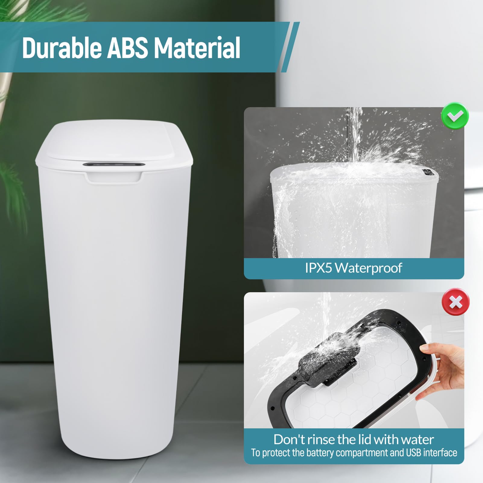 Bvdfgk Bathroom Trash Can Automatic Touchless - Motion Sensor Garbage Can Self Sealing with Lid, Smart Rechargable SlimTrash Bin, Electric Tall Trashcan for Toilet - 5.28 Gallon