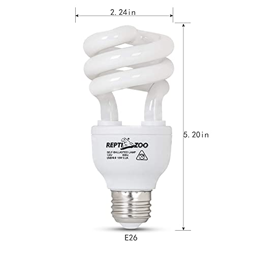 REPTIZOO Energy Saving Lamps UVB Bulb,Spiral Compact 15 Watts UVB 10.0 Reptile Light Bulb Fit for Desert Type Reptile/Snake/Lizard/Insect/Leopard Tortoise