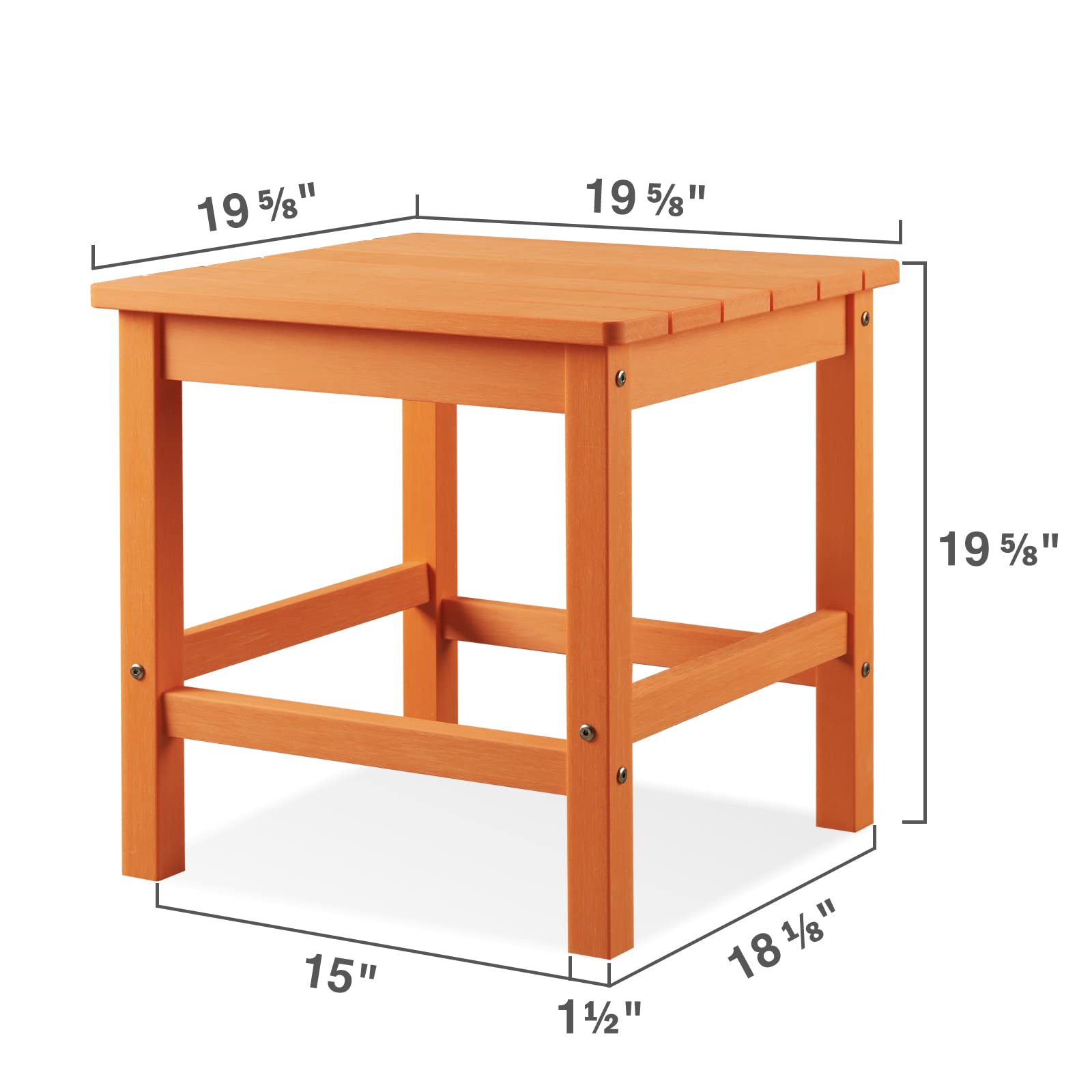 Psilvam Oversized Outdoor Side Table, 19.68" Poly Lumber Adirondack Side Table, Weather Resistant Patio Side Table for Poolside, Garden and Front Porch (Orange)