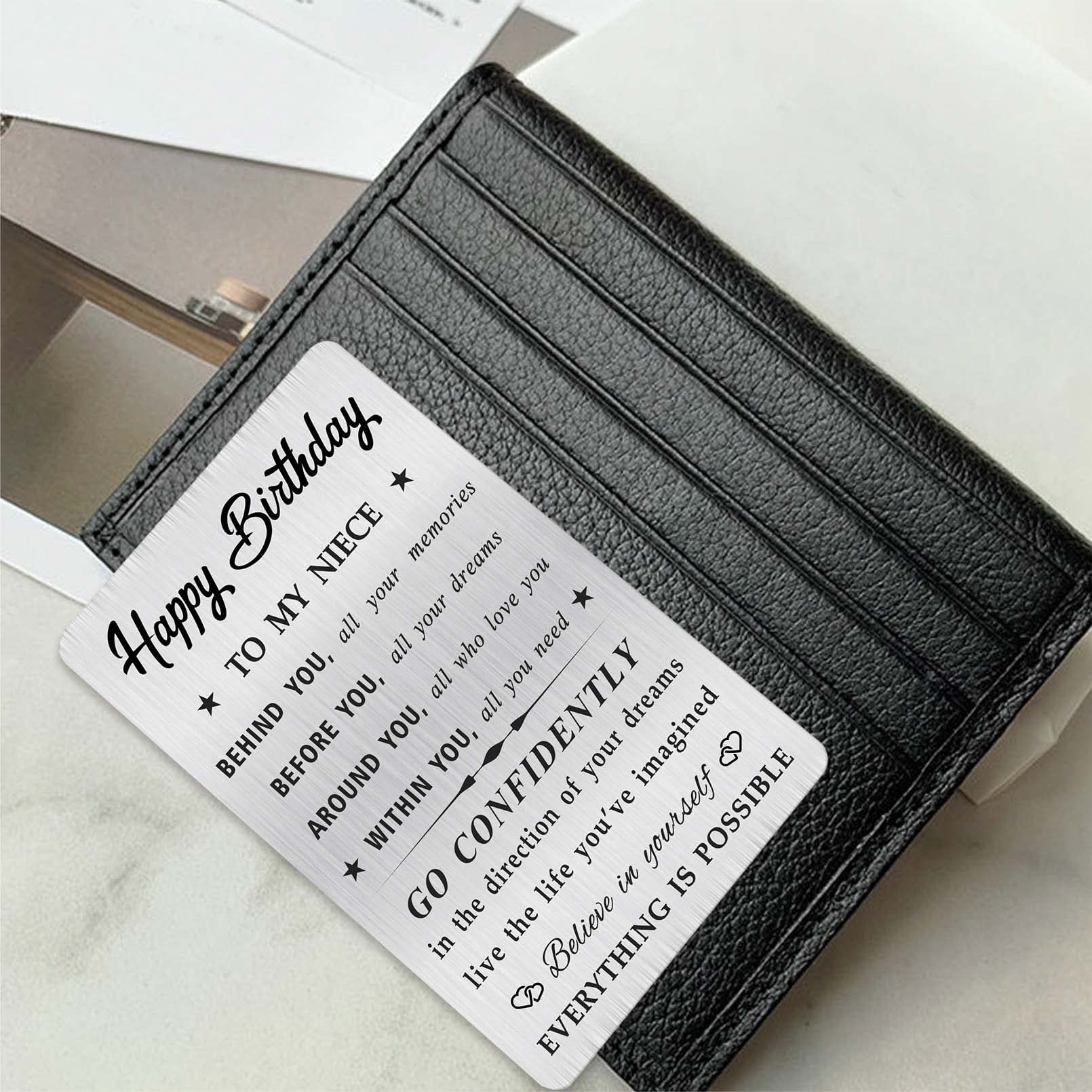 MOQIYXL Niece Birthday Card, Happy Birthday Niece Gifts Ideas, Small Engraved Wallet Card