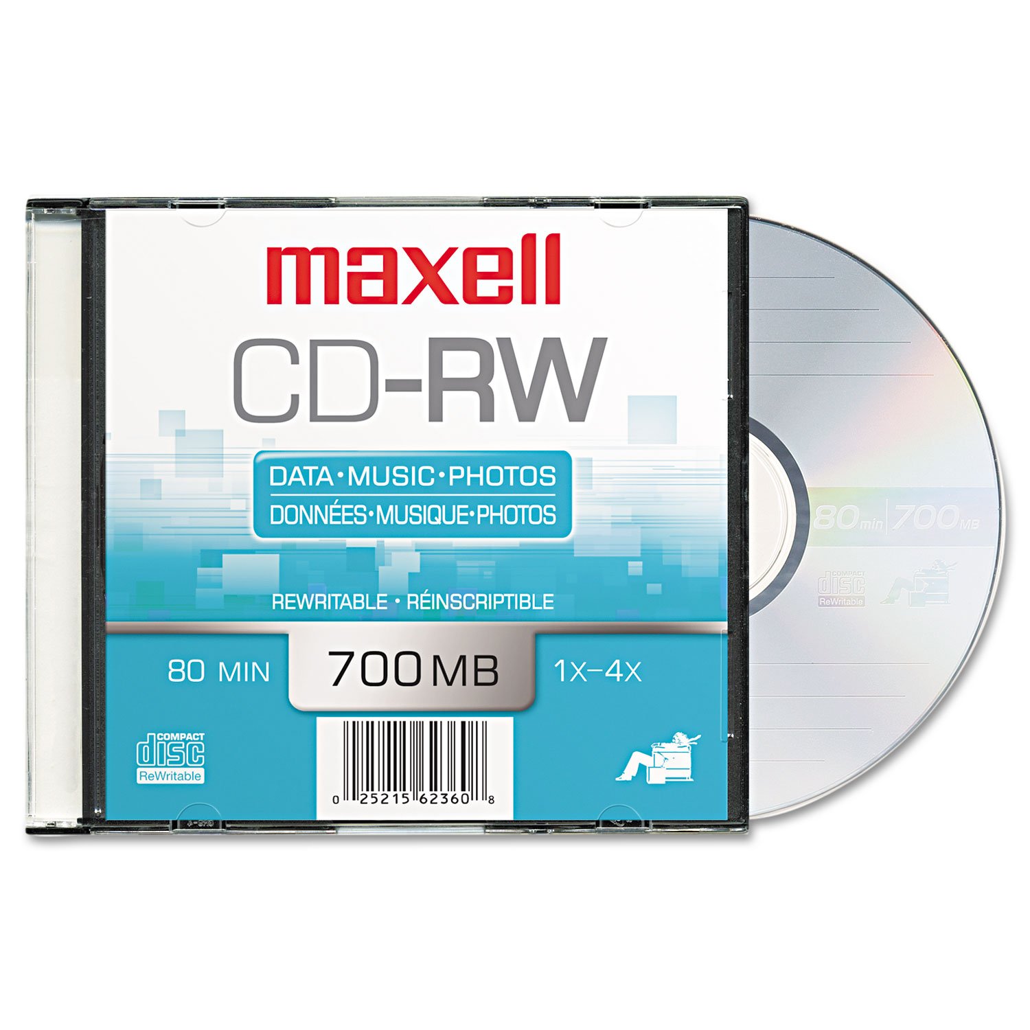 Maxell MAX630011Rewritable CDR 4x CD-RW Media Silver with Slim Cases