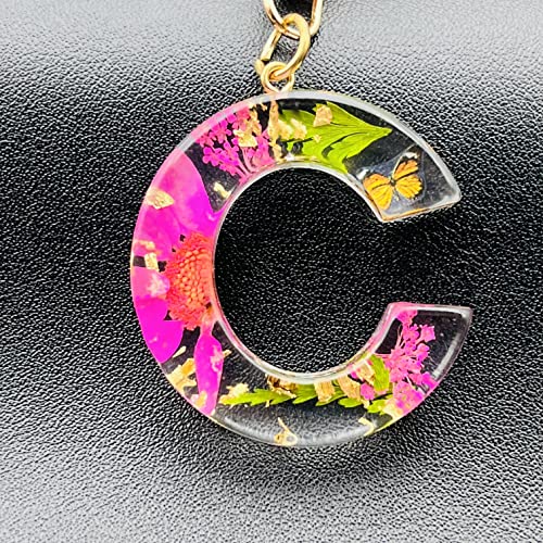 Initial Letter Butterfly Flower Pink Keychain Birthday gifts for Women Girl Backpack Wallet Car Key Cute Bling Keychain