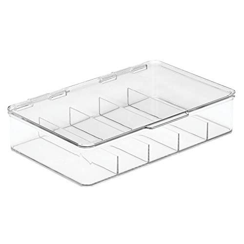 mDesign Plastic Divided First Aid Storage Box Kit with Hinge Lid for Bathroom, Cabinet, Closet - Organize Medicine, Ointments, Adhesive Bandages - 5 Sections, Ligne Collection, Clear
