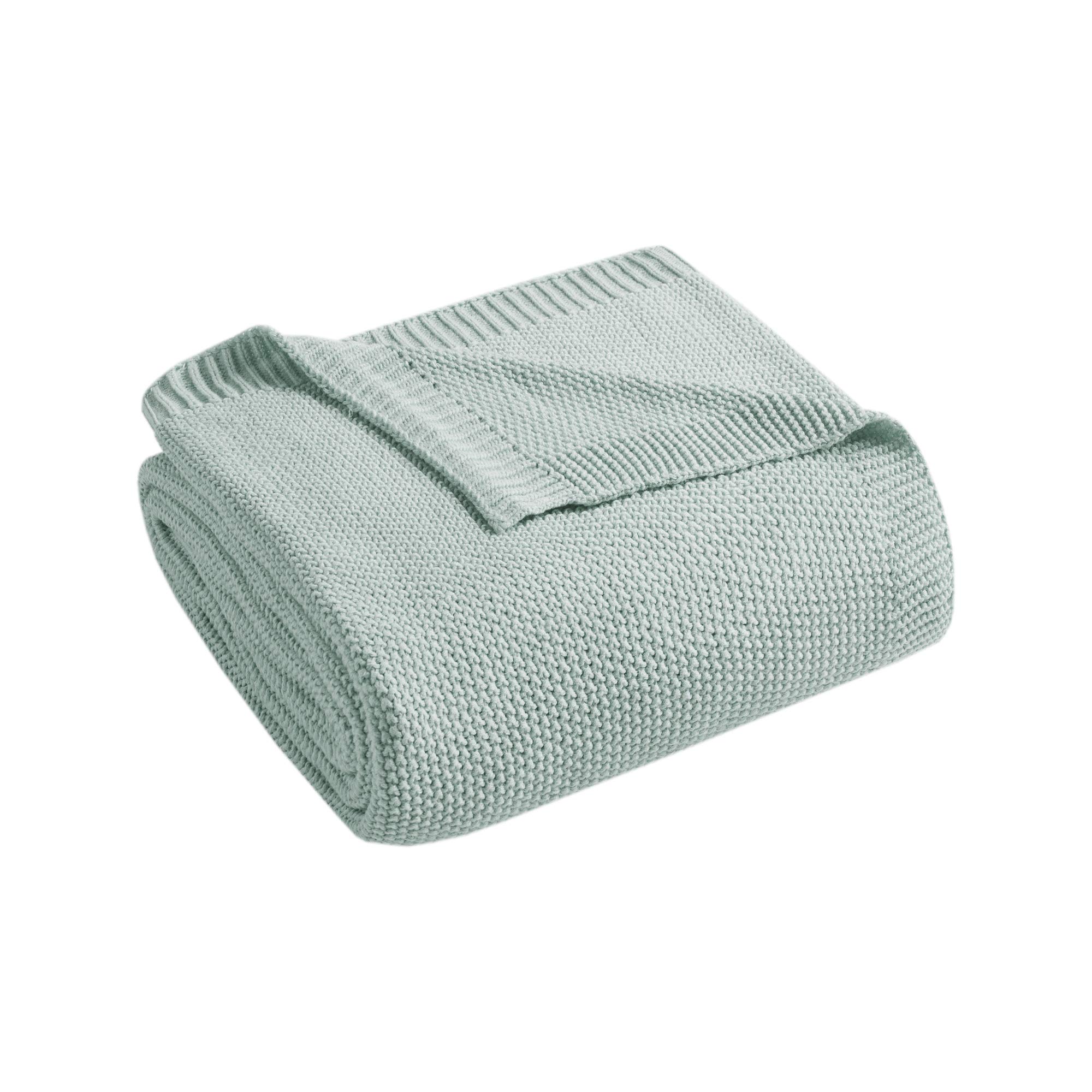 INK+IVY Bree Knit Throw Blanket for Bed, Sofa, and Couch, Lightweight, Breathable, Soft & Cozy Summer Blanket, Throw (50 in x 60 in), Aqua