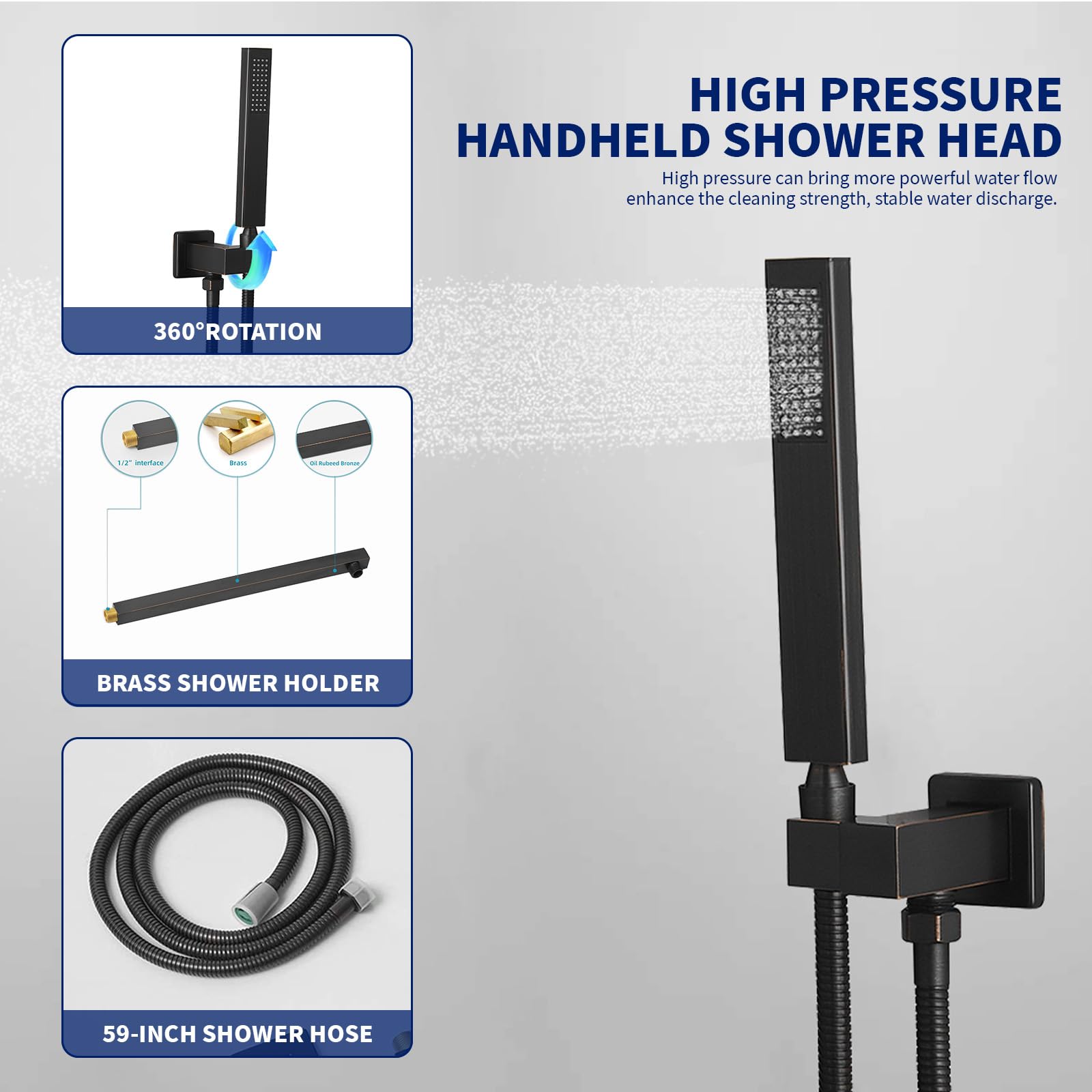 BWE Shower Faucet Oil Rubbed Bronze 12 Inch Square Bathroom Luxury Rain Mixer Shower Combo Set 2-Functions Wall Mounted Rainfall Shower Head System Rough-in Valve Body and Trim Included