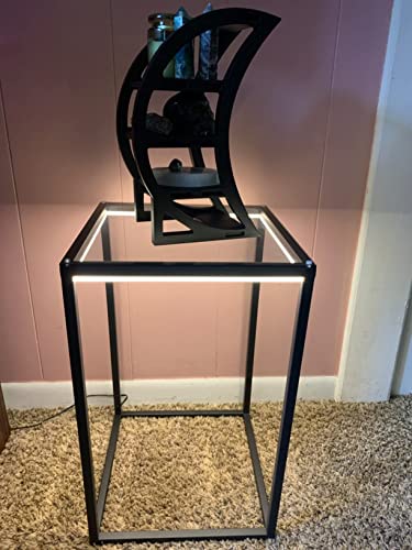 Huaguang LED End Table with Lamp, Bedside Nightstand Coffee Table Decorative Floor Corner Lamp Shelf, Black Geometric Rectangle Metal Desk Lamp Simple Design for Living Bedroom Home Office Study Room