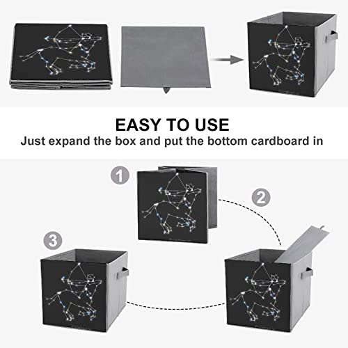 Constellation Sagittarius Canvas Collapsible Storage Bins Cube Organizer Baskets with Handles for Home Office Car