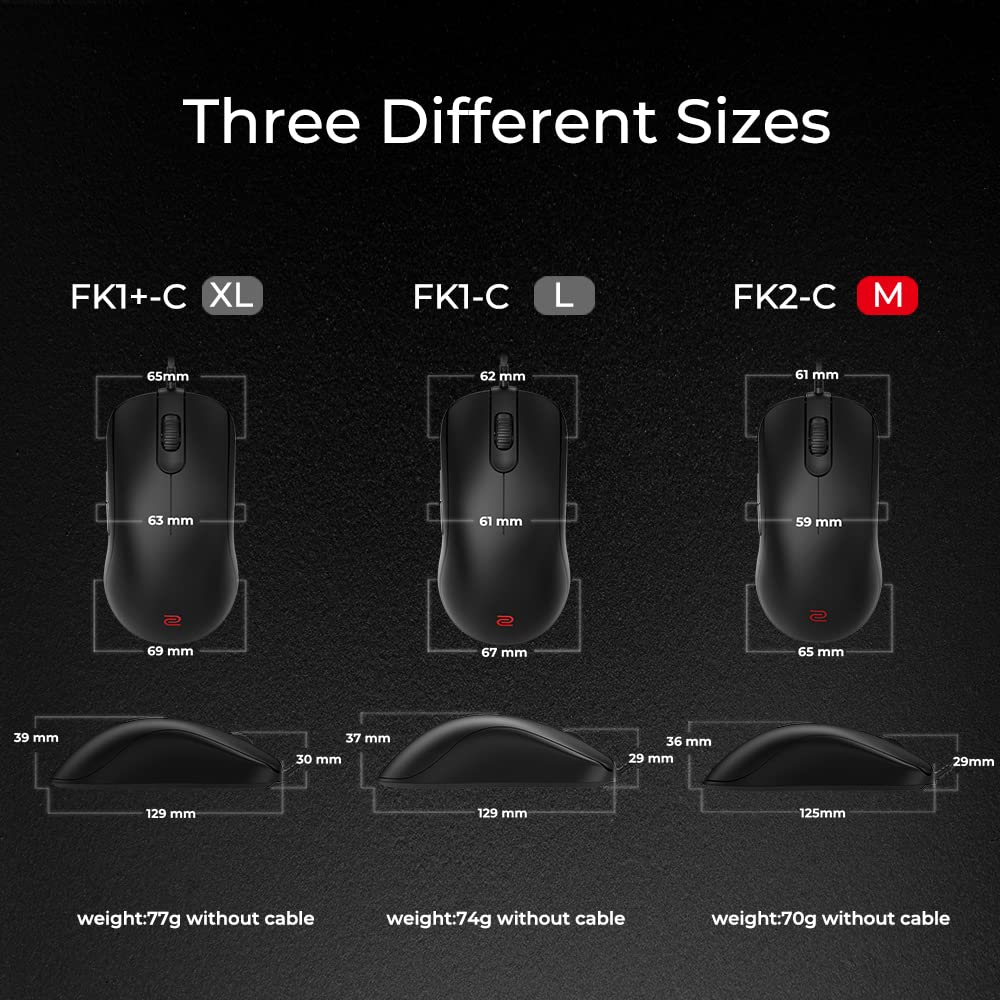 BenQ Zowie FK2-C Symmetrical Gaming Mouse | Professional Esports Performance | Driverless | Paracord Cable | Revisioned C-Features | Matte Black | Medium Size